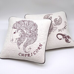 Zodiac Embroidered Pillow - Natural White, Astrology Sign Scorpio ...