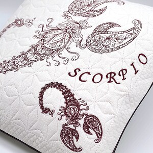 Zodiac Embroidered Pillow - Natural White, Astrology Sign Scorpio ...