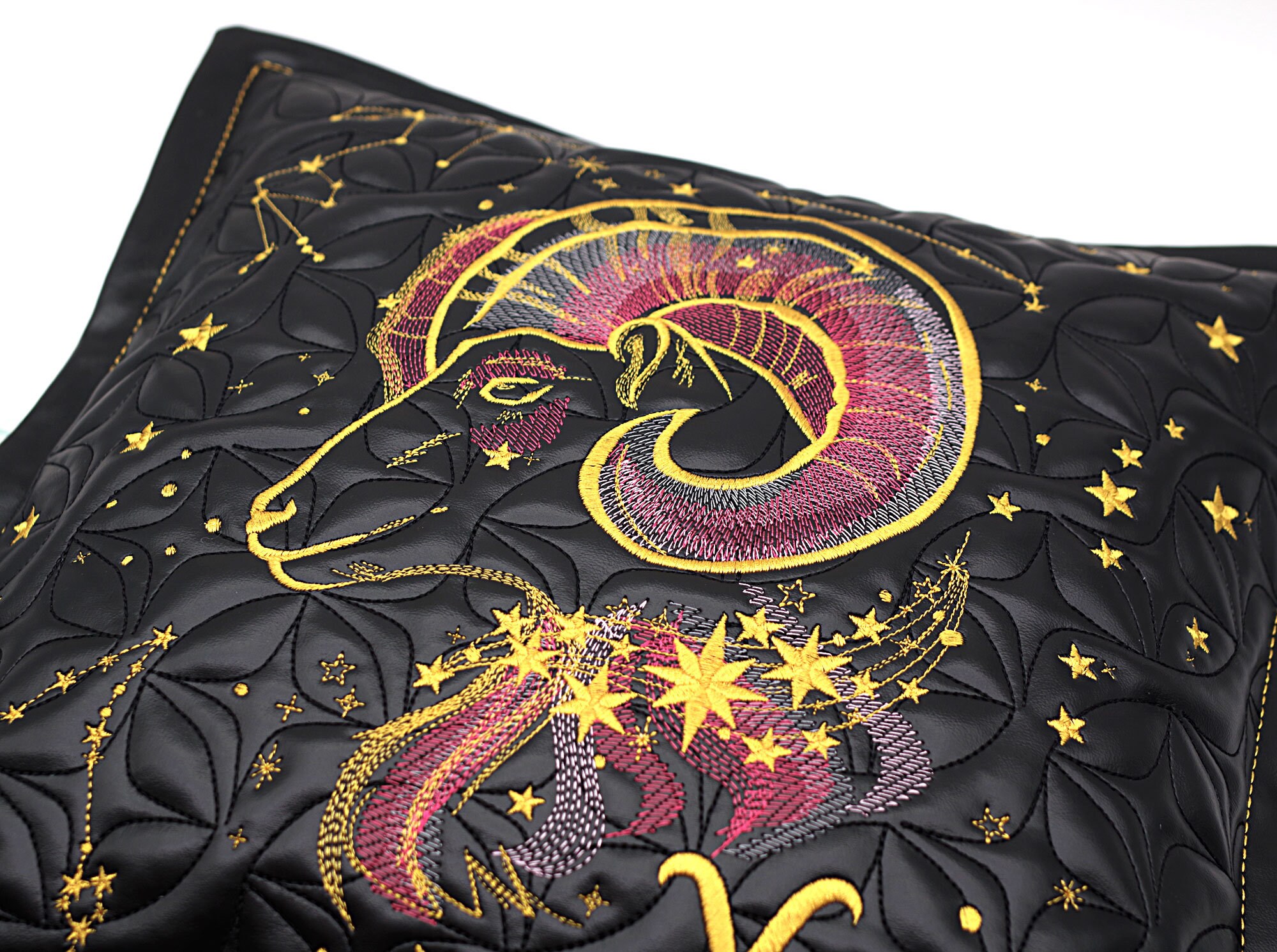Embroidered Aries Zodiac Sashiko Pillow, Astrology Quilt, Embroidery ...