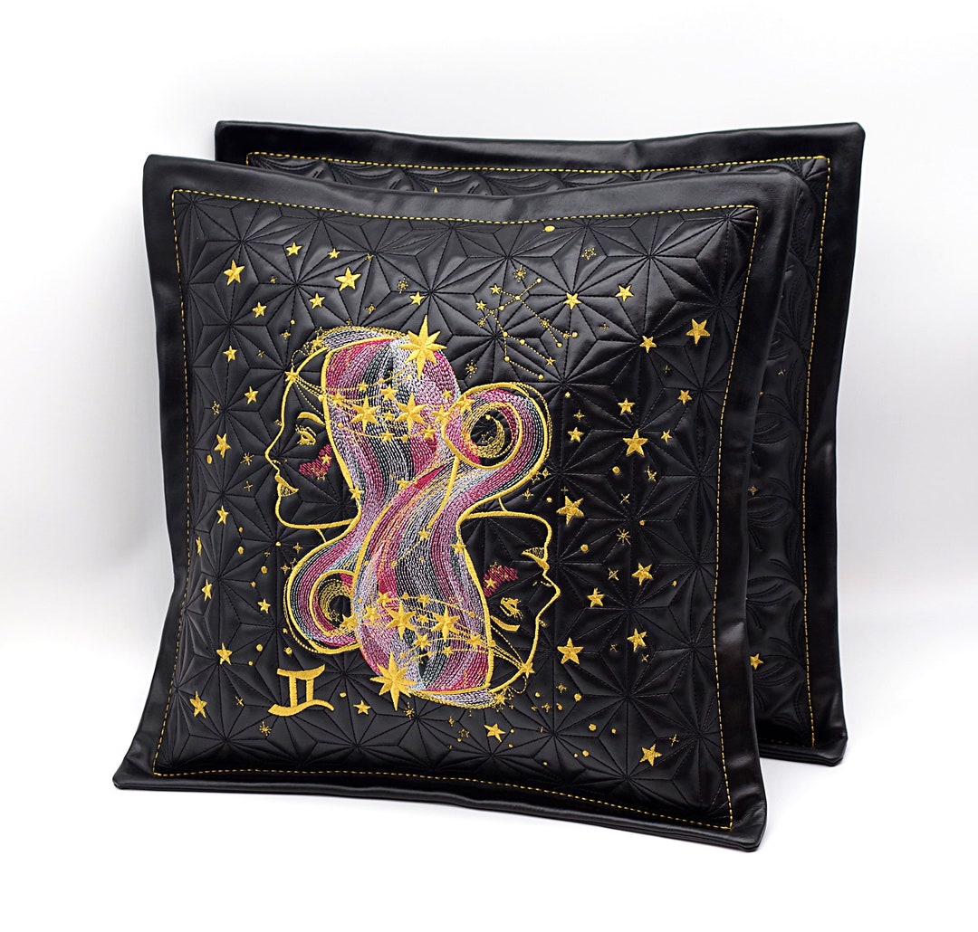 Embroidered Gemini Zodiac Sashiko Pillow, Astrology Quilt, Embroidery ...