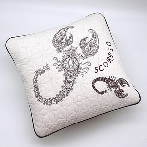 Zodiac Embroidered Pillow - Natural White, Astrology Sign Scorpio ...