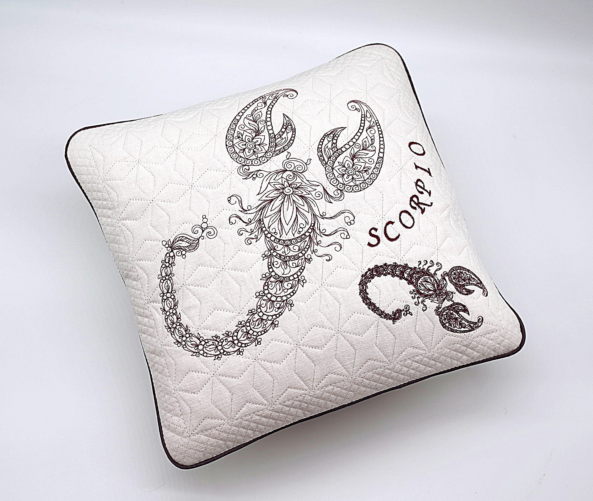 Zodiac Embroidered Pillow - Natural White, Astrology Sign Scorpio ...