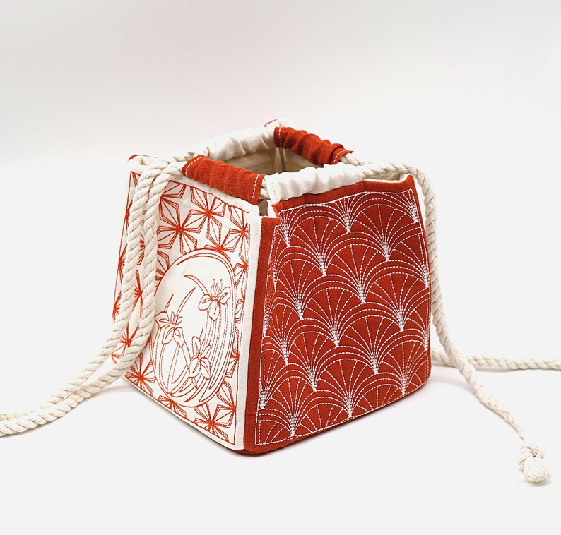 Terracotta Japanese Drawstring Pouch - Komebukuro - Sashiko Quilt ...