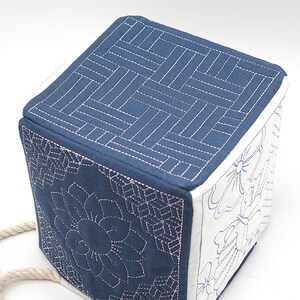 Indigoblue Japanese Drawstring Pouch - Crane Komebukuro - Sashiko Quilt Traditional Embroidery ...