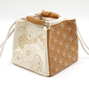 Japanese Drawstring Pouch With Sakura Embroidery - Komebukuro - Sashiko ...