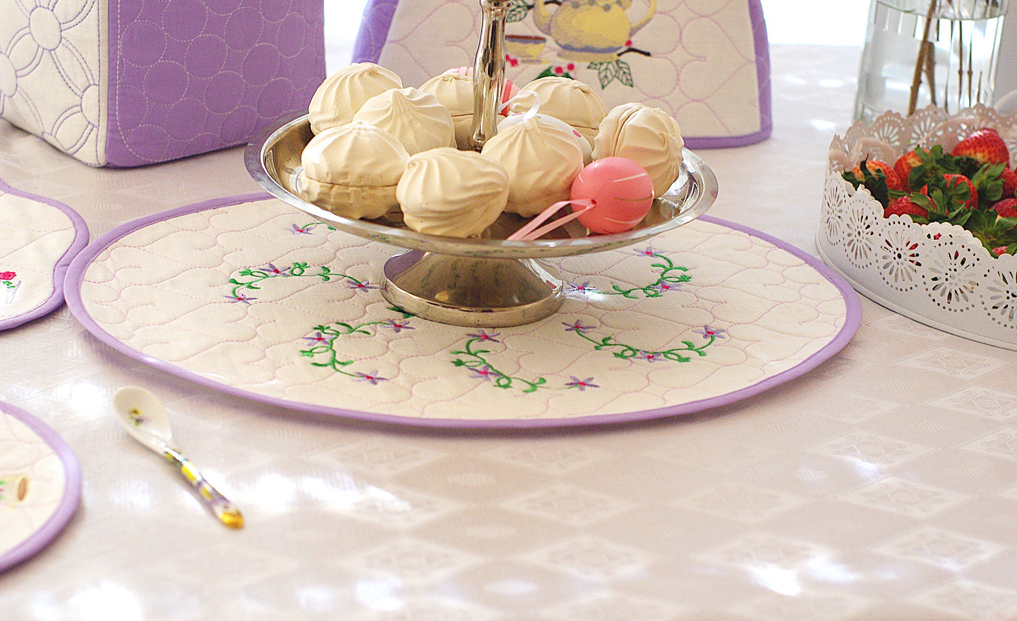 Lilac Tea Set Embrodiered Teapot Warmer Elegant Table Decor - Etsy