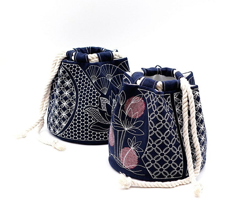 Blue Japanese Drawstring Pouch ROUND Kanji Komebukuro - Etsy