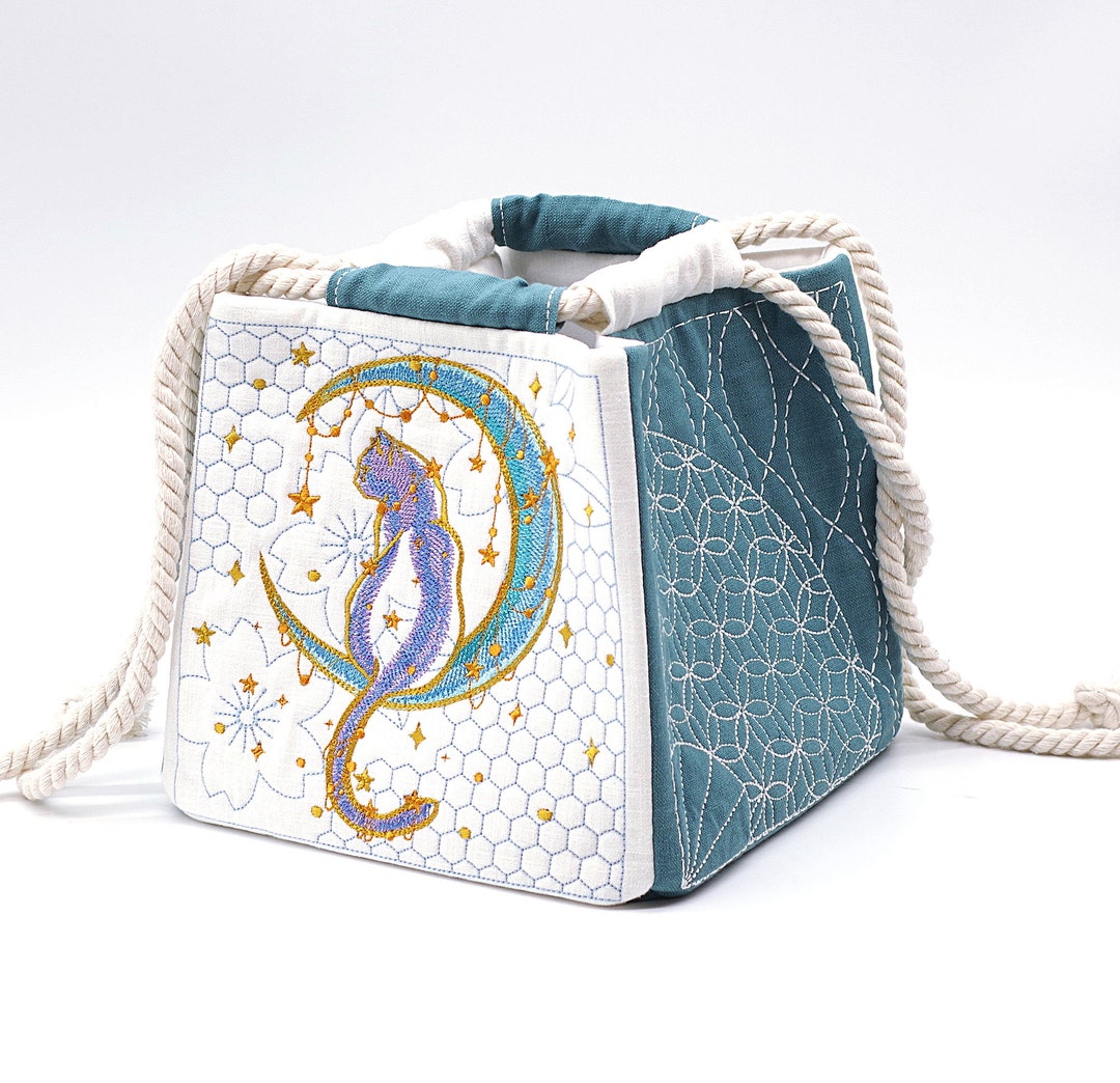 Japanese Drawstring Pouch - Linen Komebukuro - Petrol Blue - Sashiko ...