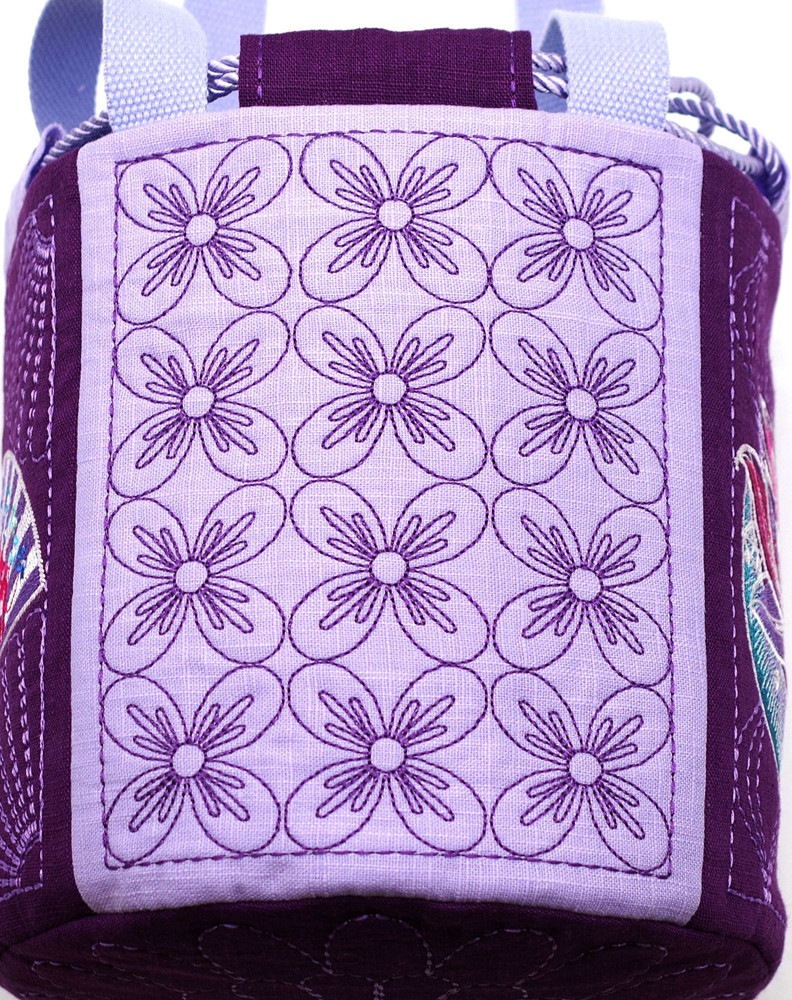 Lotus Flower Fan Komebukuro Sashiko Purple Japanese Drawstring Bag ...