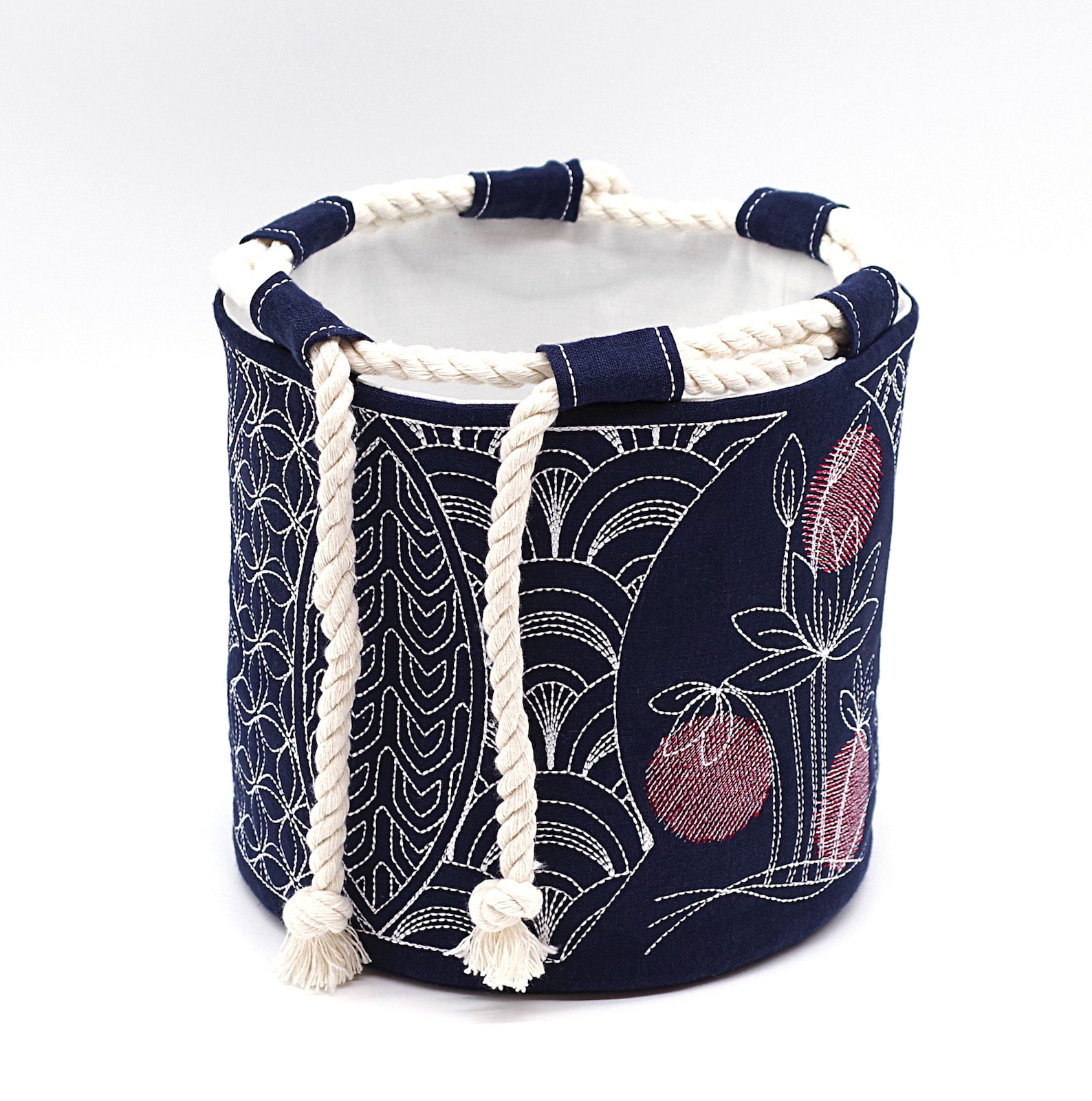 Blue Japanese Drawstring Pouch ROUND Kanji Komebukuro - Etsy