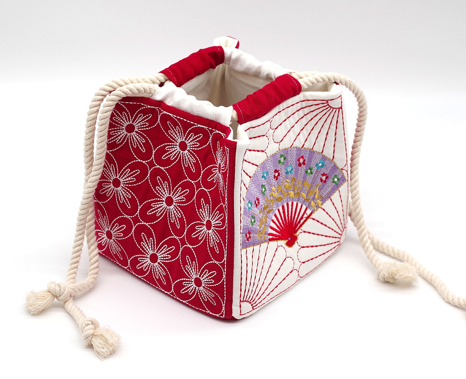 Red-white Japanese Drawstring Pouch Komebukuro Sashiko - Etsy