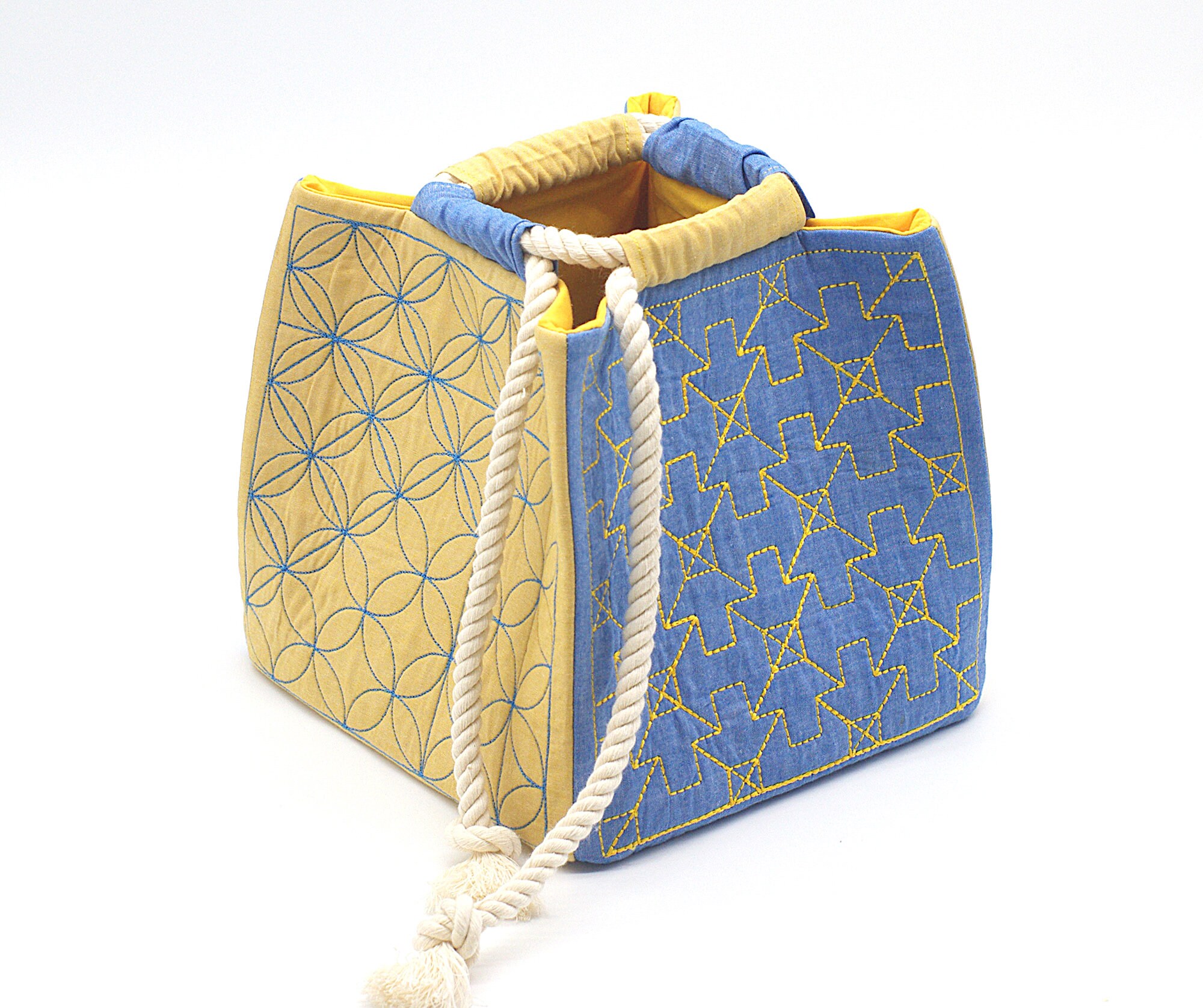 Ochre & Light Blue Japanese Drawstring Pouch Komebukuro - Etsy