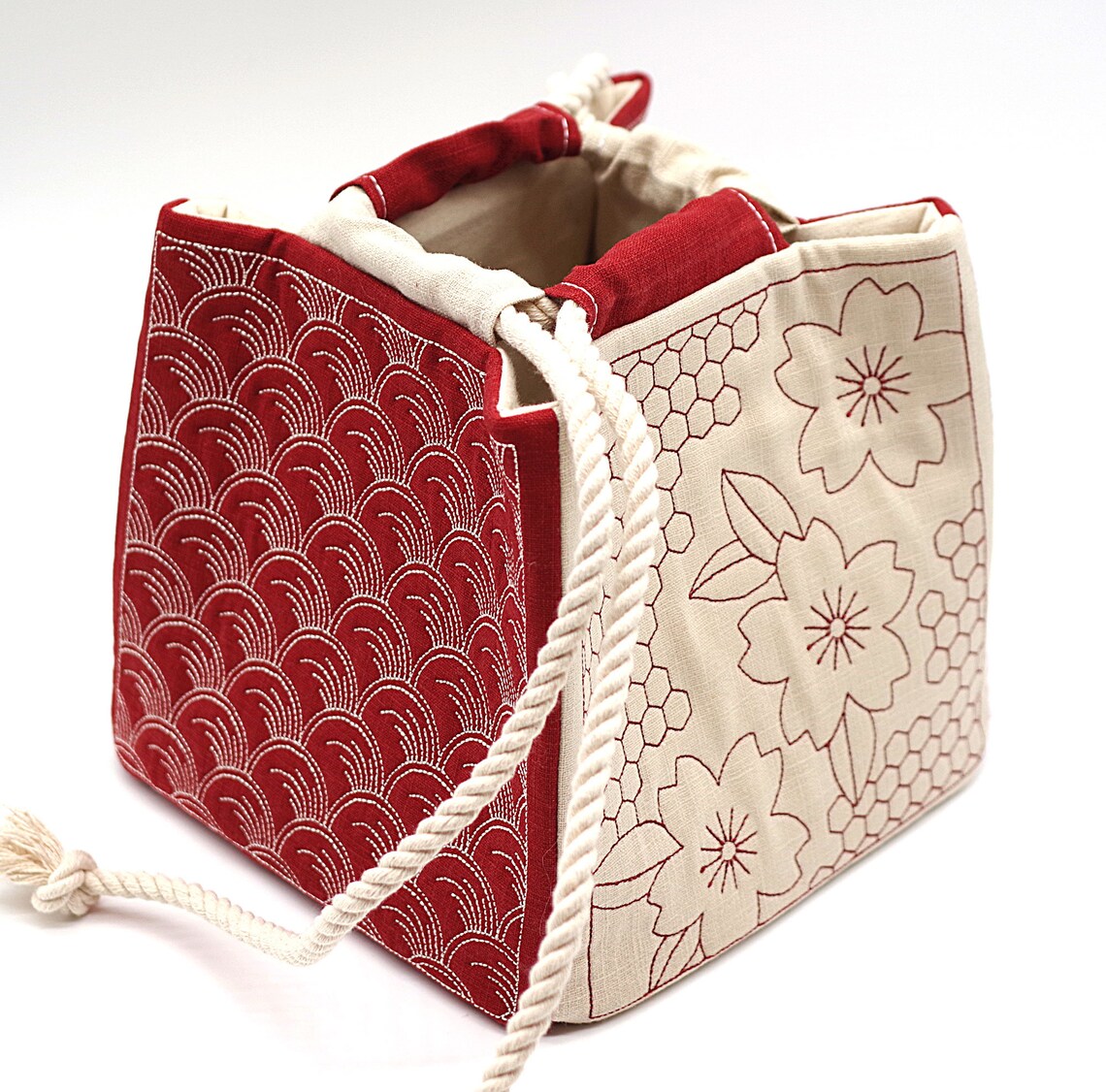 Red-white Japanese Drawstring Pouch Komebukuro Sashiko - Etsy