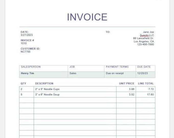 Simple Invoice Template for Word, Business or Freelance, Printable ...