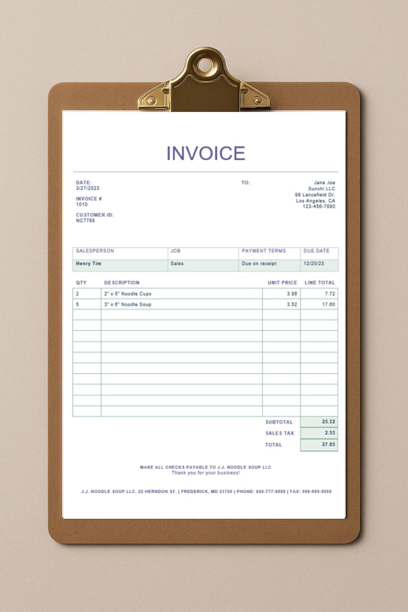 Simple Invoice Template for Word, Business or Freelance, Printable ...
