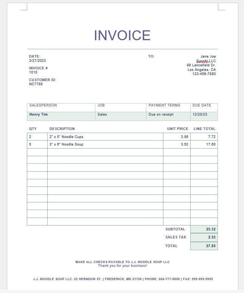 Simple Invoice Template for Word, Business or Freelance, Printable ...