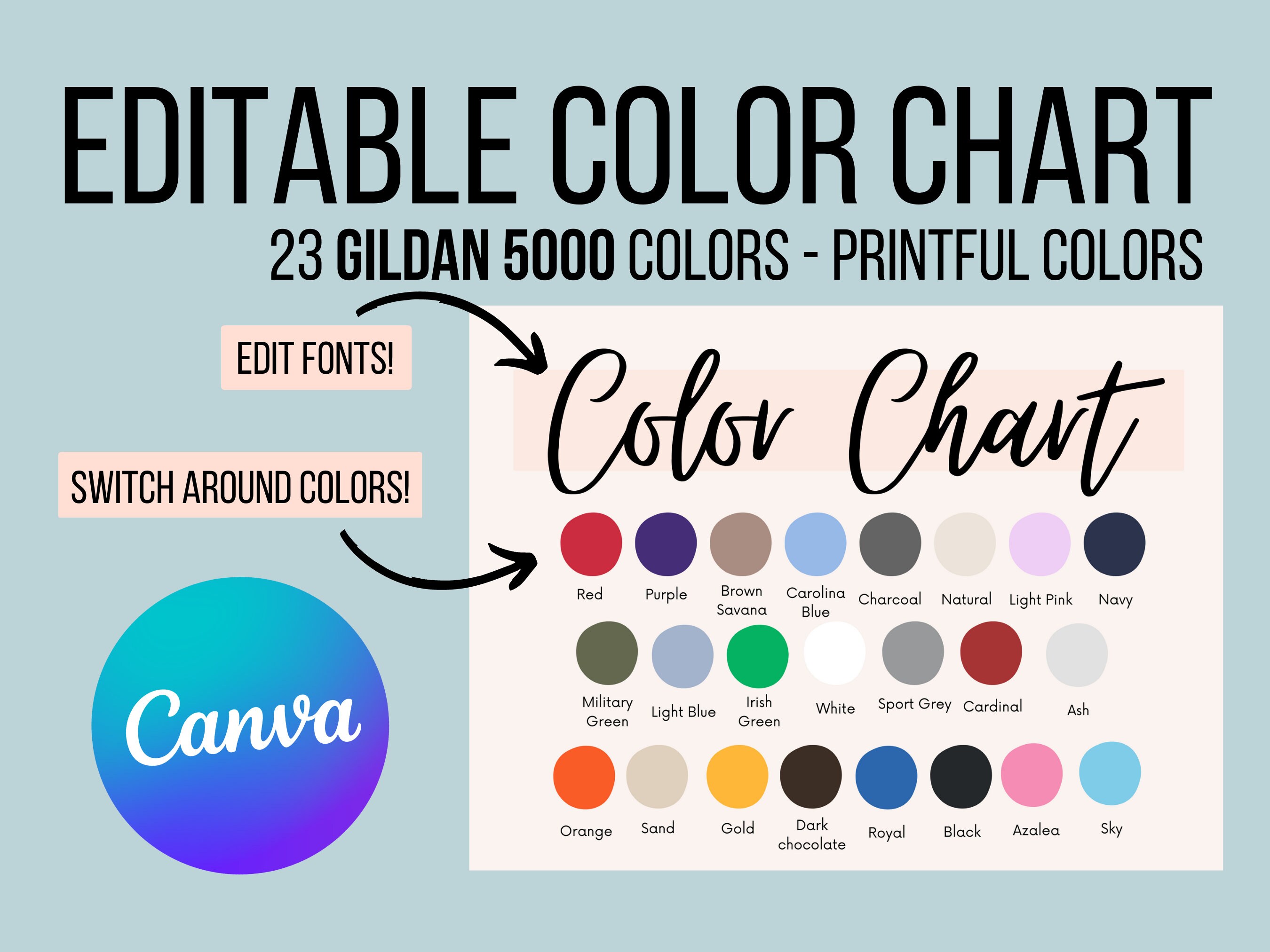 Gildan Color Chart 5000 Gildan Color Guide Gildan Color - Etsy Canada