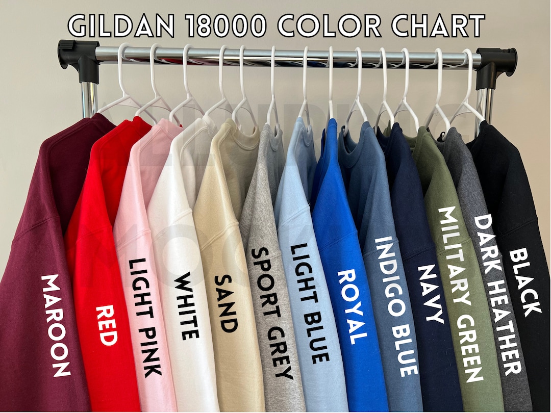 Color Chart Gildan 18000, Printful Color Chart, Gildan Color Guide ...