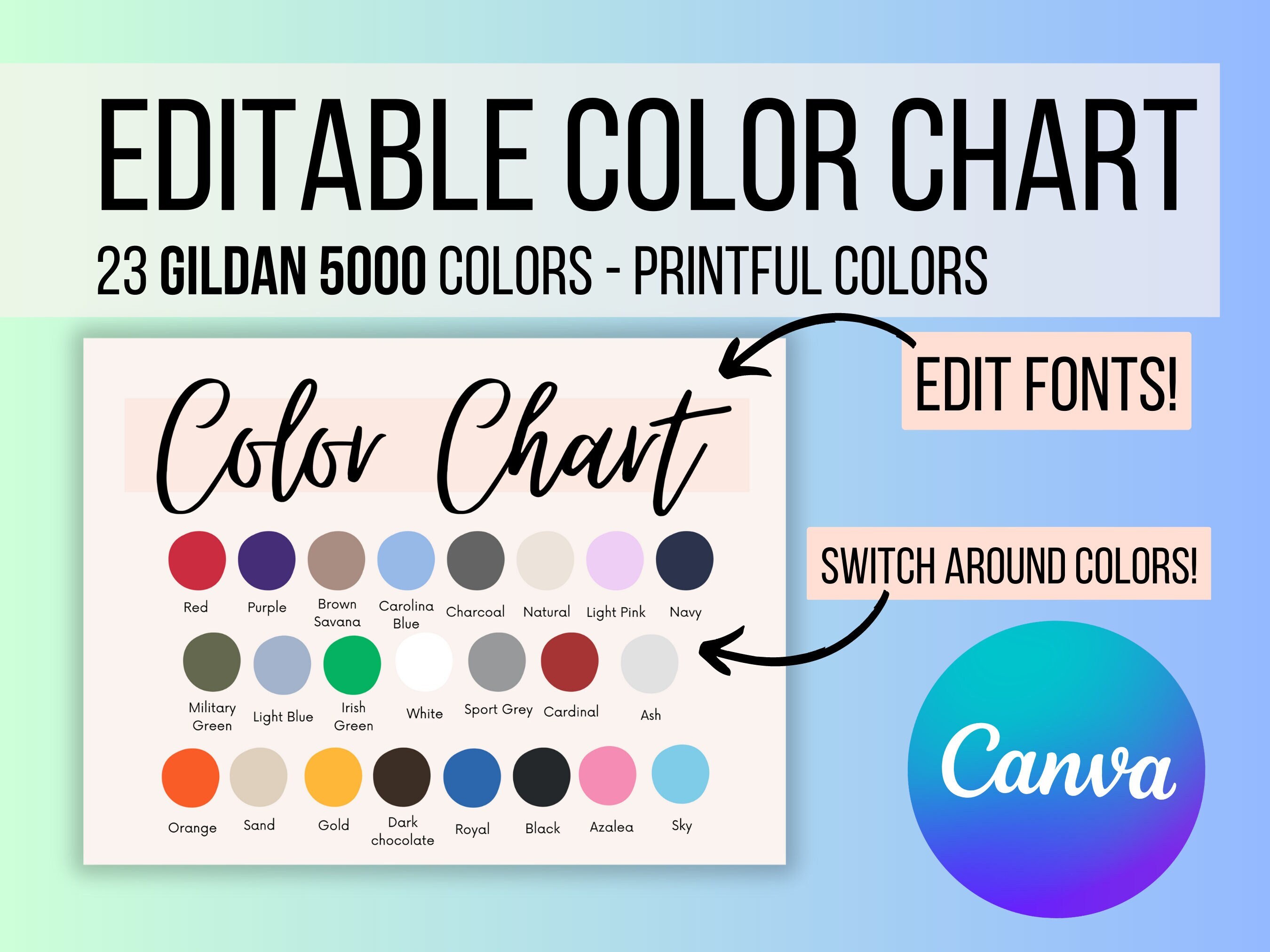 Gildan Color Chart 5000, Gildan Color Guide, Gildan Color Chart, Color ...