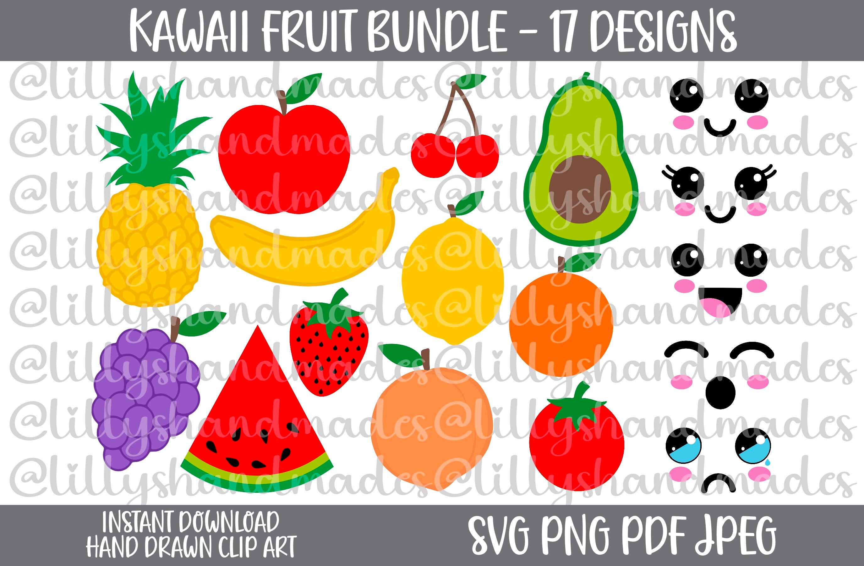 Fruit Svg Kawaii Fruit Svg Bundle Fruit Clipart Pineapple - Etsy Australia