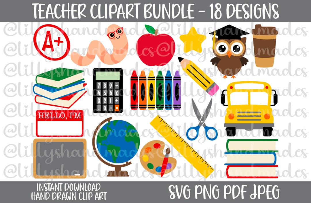 Teacher Clipart, Teacher Svg Bundle, School Bus Svg, Stack of Books Svg ...