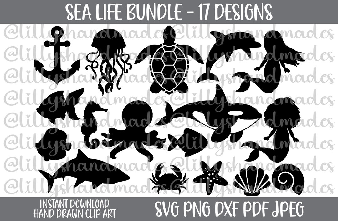 Sea Animals Svg, Beach Svg Bundle, Ocean Svg, Sea Life Svg, Mermaid Svg ...