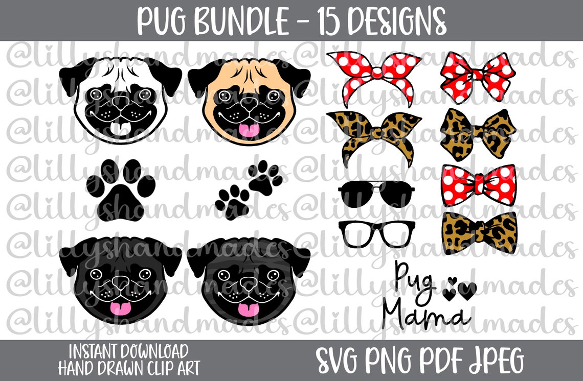 Pug Svg Bundle Pug Png Pug Clipart Pug Vector Pug Mom Svg - Etsy