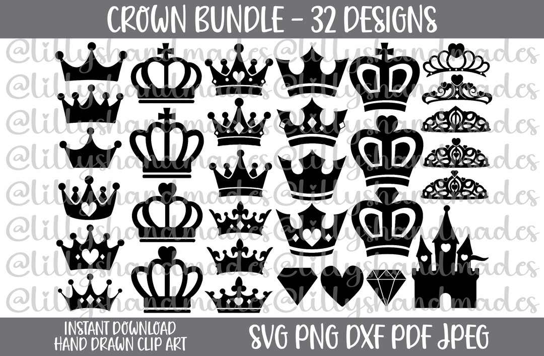 Crown SVG Bundle, Tiara, Princess, Royal, King, Queen, Diamond PNG ...