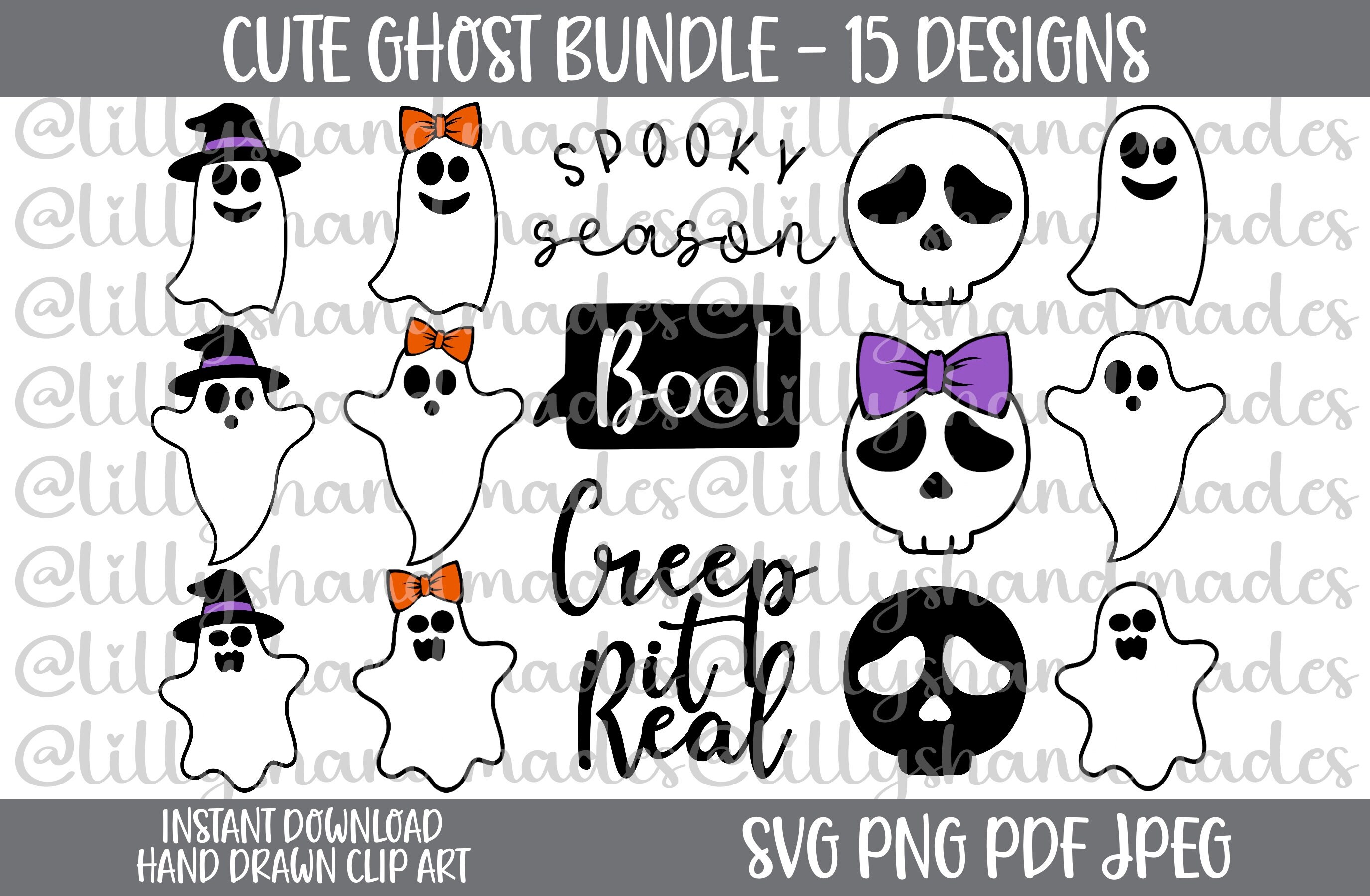 Cute Ghost Svg Bundle, Cute Ghost Png, Cute Skull Svg, Spooky Season ...