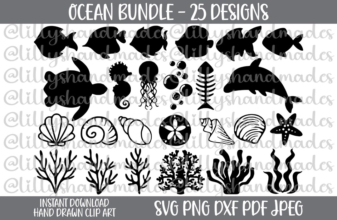 Sea Clipart Svg Bundle, Ocean Clipart, Sea Turtle Svg, Jellyfish Svg ...