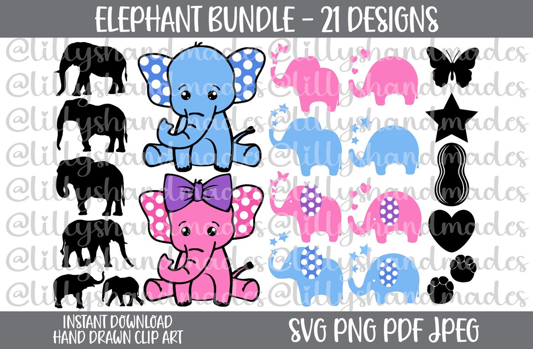 Elephant Svg Bundle, Elephant Png, Elephant Clipart, Baby Elephant Svg ...