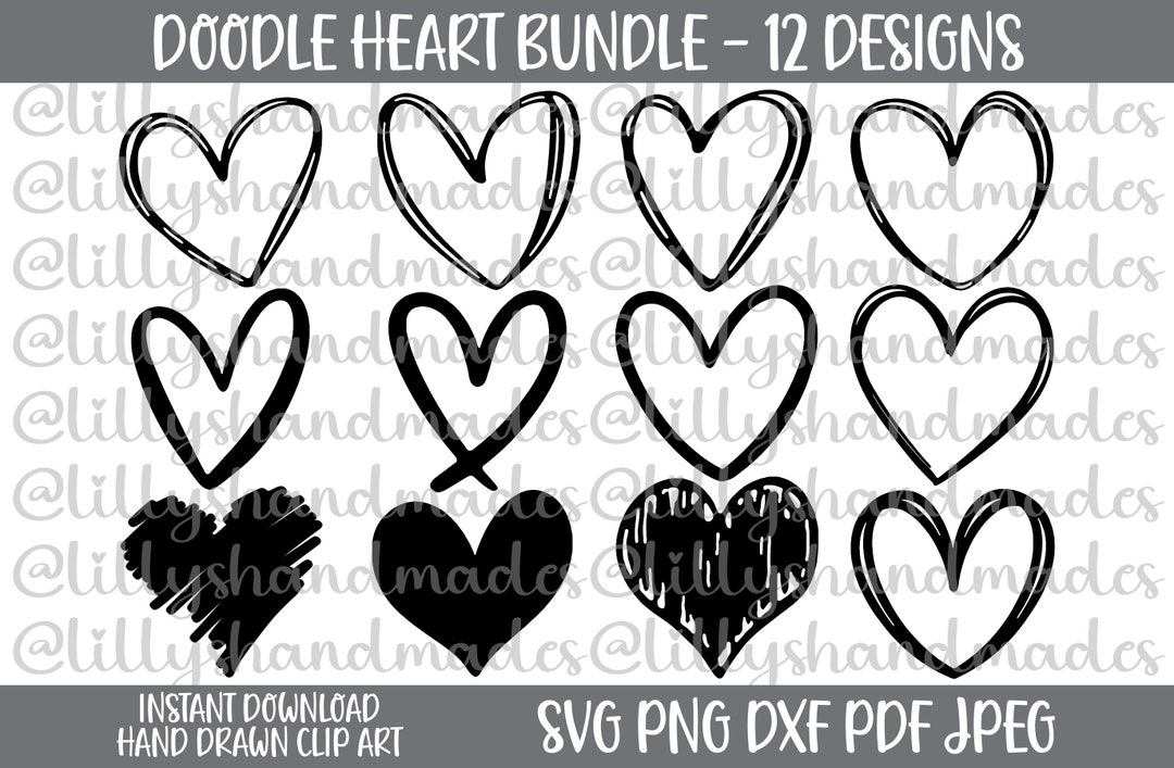 Scribble Heart Svg, Doodle Heart Svg Bundle, Sketch Heart Svg, Hand ...