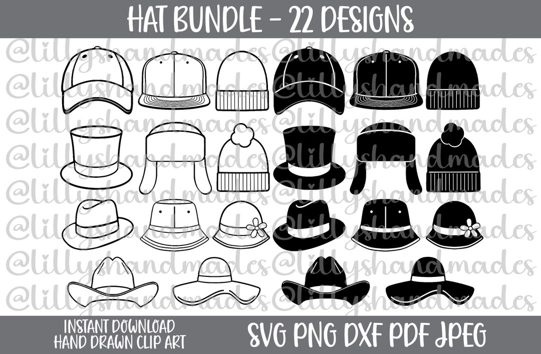Hat Svg Bundle, Hat Clipart, Beanie Svg, Hat Png, Hat Vector, Baseball ...
