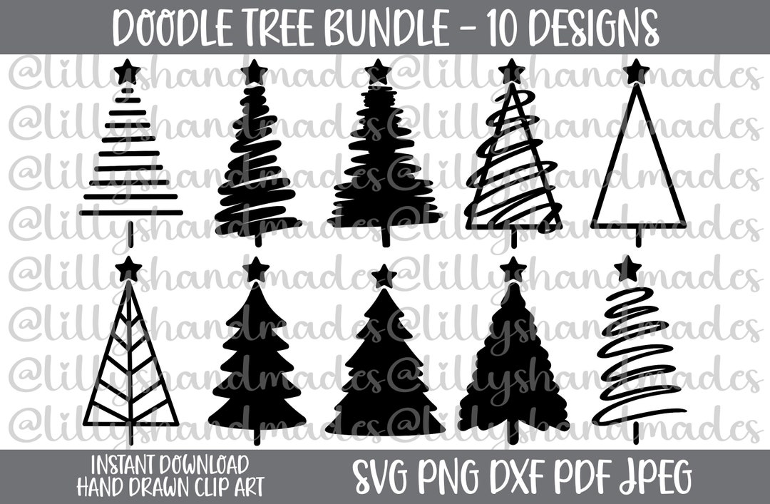 Doodle Christmas Tree Svg Bundle, Doodle Christmas Tree Png, Christmas ...