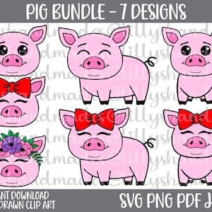 Pig Svg Bundle, Pig Clipart, Pig Png, Pig Vector, Pig Face Svg, Pig ...