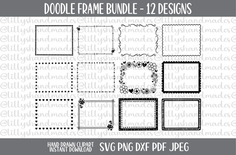 Doodle Frame Clipart, Picture Frame SVG, Decorative Border PNG - Etsy