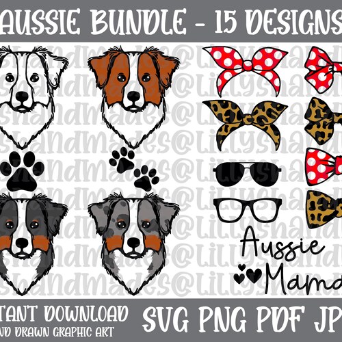 Aussie Svg Bundle Aussie Clipart Australian Shepherd Svg - Etsy