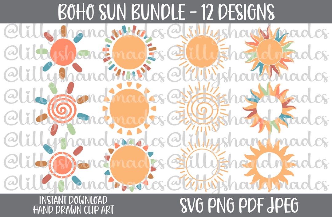 Boho Sun Svg Bundle, Boho Sun Clipart, Boho Sun Png, Boho Sun Vector ...
