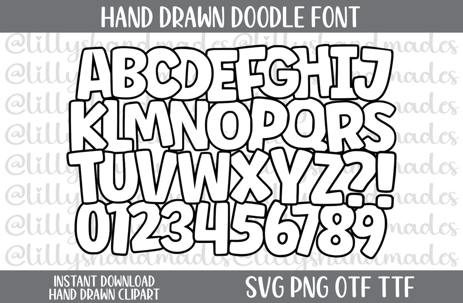 Doodle Font SVG, Handwritten Alphabet PNG, Outline Letters - Etsy