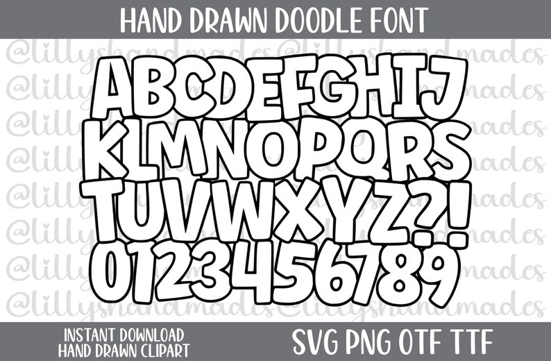 Doodle Font SVG, Handwritten Alphabet PNG, Outline Letters - Etsy Australia