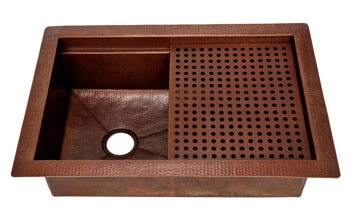 33 Hammered Copper Kitchen Sink Single Bowl With Wringer | Etsy