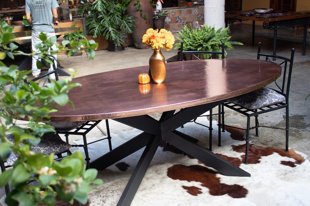 XO Oval Table Bactericidal Surface Rose Gold Hammered Copper Tabletop W ...