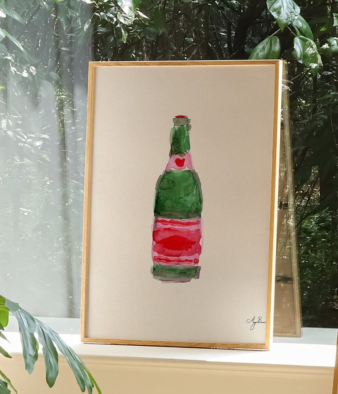 Champagne Bottle With Pink and Red Label Premium Matte Paper Poster ...