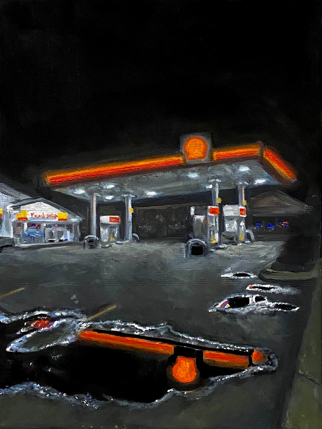 Gas Station Rainy Art Print Painting for Wall Art Custom Painting Print ...