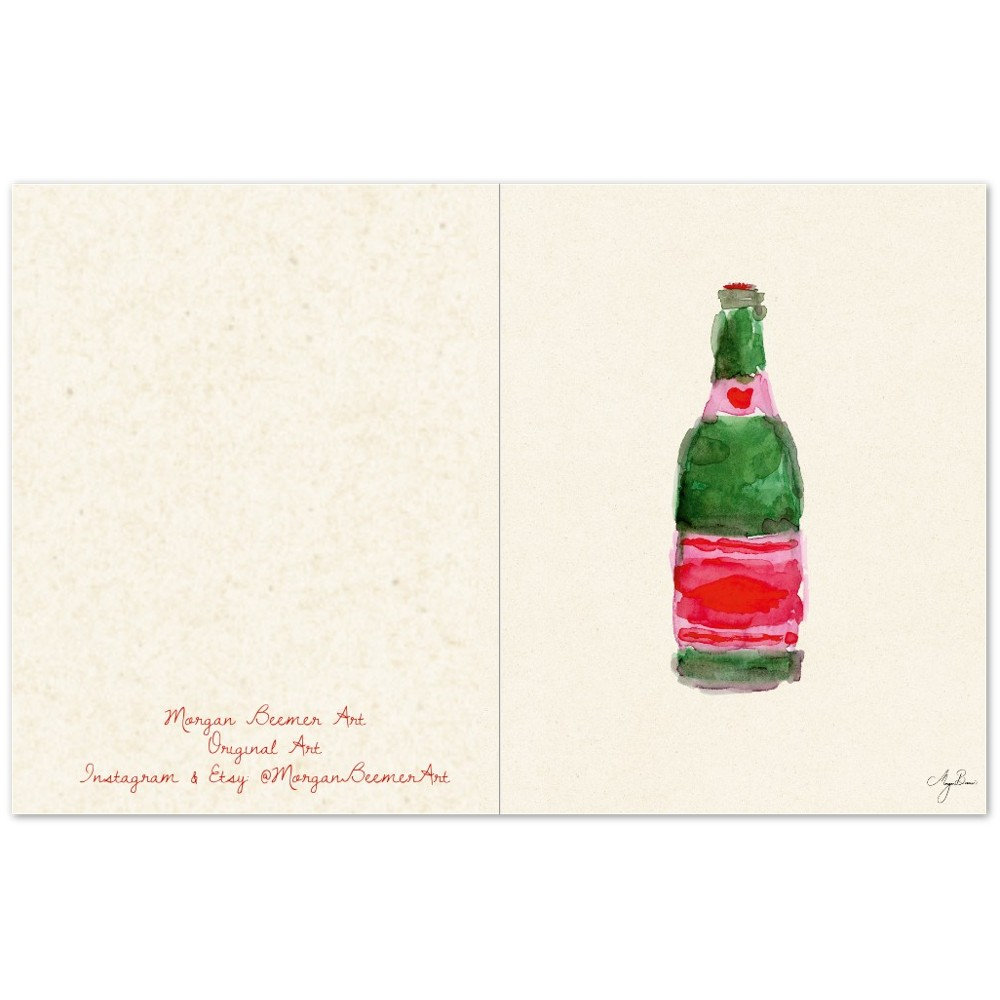 Champagne Bottle With Red and Pink Label Greeting Cards Pack of 10 ...