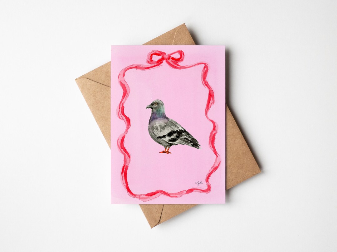 Pigeon Love Bird Ribbon Pink and Red Bow Valentine's Greeting Cards ...