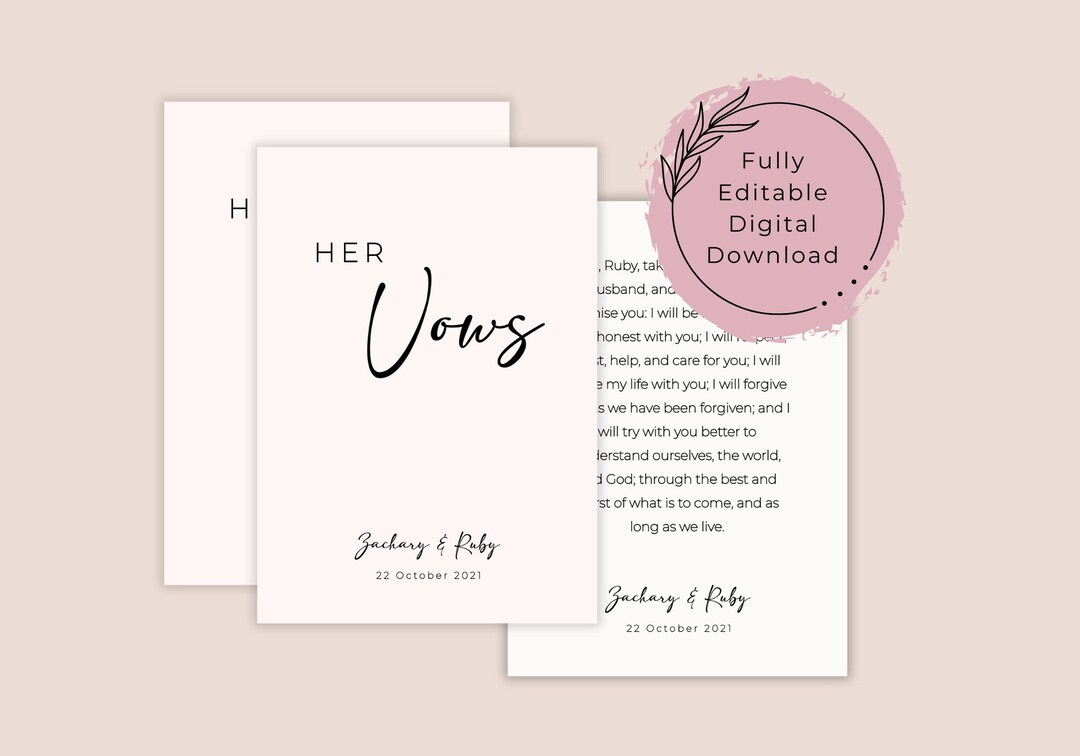 Minimalist Wedding Vow Cards - Digital Download - Etsy