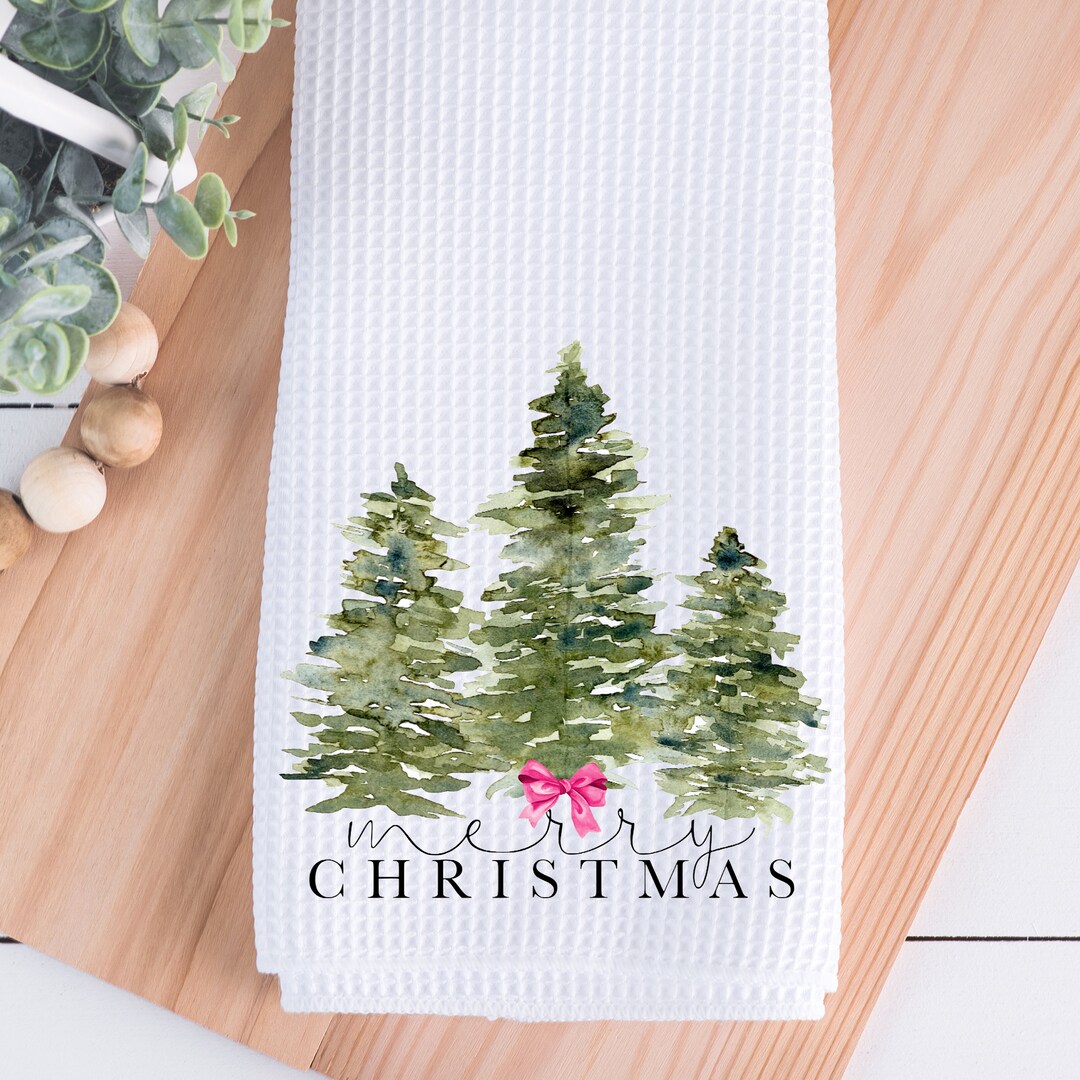 Merry Christmas Kitchen Towel, Christmas Trees Kitchen Towel, Holiday ...