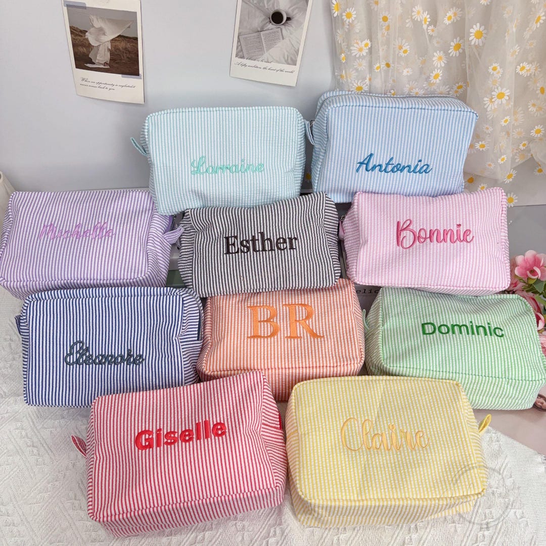 Colorful Striped Makeup Bag, Personalized Embroidered Name Cosmetic ...