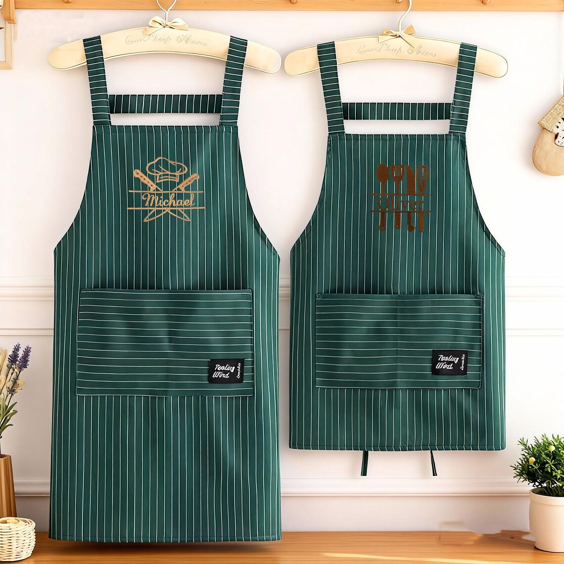 Personalized Embroidered Apron With Name, Custom Striped Apron With ...